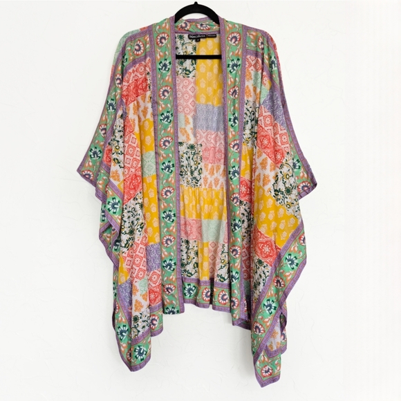 Tolani | Tops | Tolani Collection Patchwork Boho Yellow Pink Kimono 3x ...